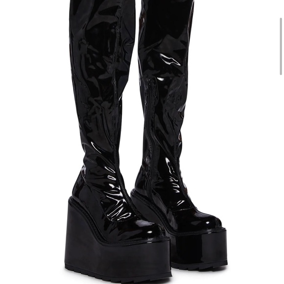YRU | Shoes | Yru Hades Black Patent Thigh High Boots Platforms Bnib ...
